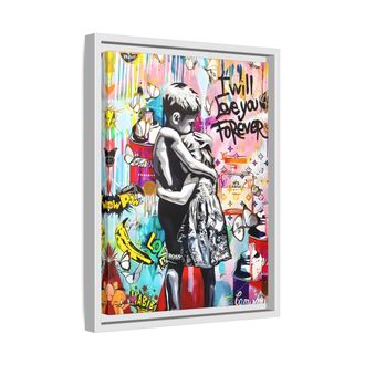 Generic Framed Banksy Canvas Wall Pop Art Love Graffiti Street Prints 12x16inch 30x40cm (Vertical) / White / 1.25inch 3.175cm