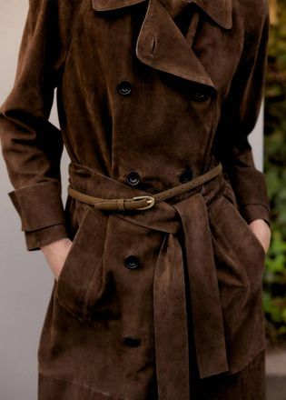 Mango Ceinture fine cuir daim kaki - Femme - XL - MANGO