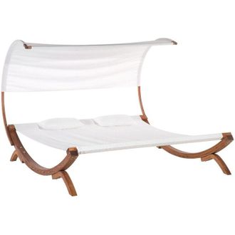 Beliani Lit Double de Jardin ou Terrasse en Bois de Larix et Textile Blanc Beige avec Capote Design Ultra &Eacute;l&eacute;gant et Confort Optimal Beliani