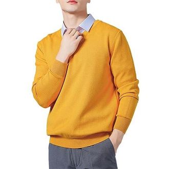 Generic Pull en cachemire tricot&eacute; &agrave; col en V pour homme, Col en V Jaune Fonc&eacute;, L