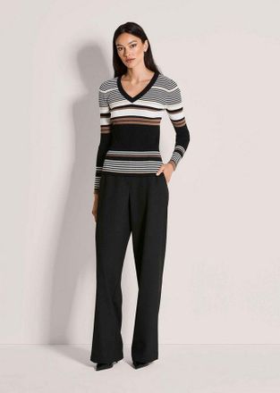 Madeleine Strickpullover Viskosepullover mit Streifen-Muster Streifenpullover mit V-Ausschnitt, Rippenblenden und Langarm