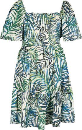 Apricot Palm Print Smocked Broderie Mini Dress
