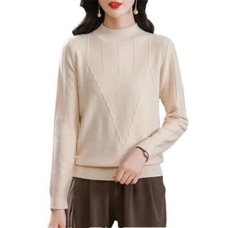 Generic Femmes Vintage Basique Solide Tricoté Tops Slim Pull Pull Pull Simple Pull, beige, XL