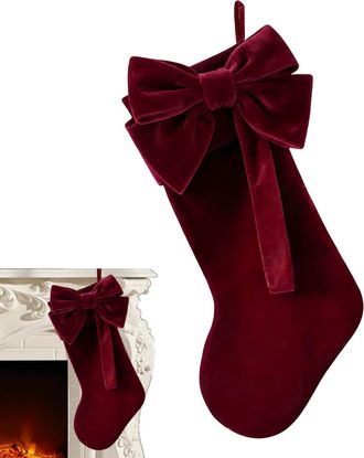 Generico Weihnachtssocken aus Samt | Weihnachtsdekorationen - Samtsocken mit Schleife - f&uuml;r Kamin, Regal, Gel&auml;nder, Treppe, Wand, Haus, Landhaus, Party