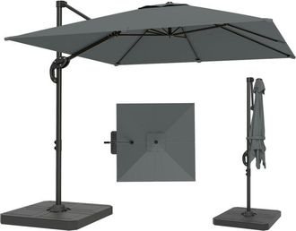 OUTSUNNY Parasol d&eacute;port&eacute; - parasol de jardin ext&eacute;rieur - Outsunny - pied et dalles lestage - m&acirc;t aluminium et rotatif 360&deg; par p&eacute;dale - gris