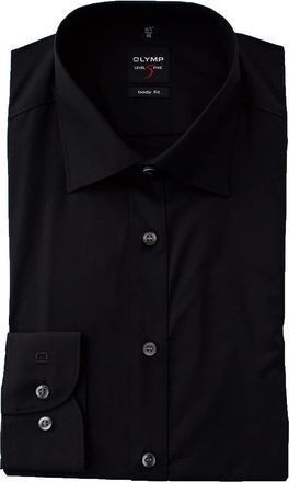 Olymp Hemd Level 5 Five, Schwarz, Body Fit, Extra Langer Arm 69cm, B&uuml;gelleicht, Comfort Stretch, New York Kent (44)