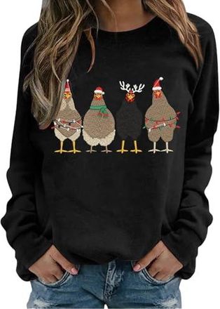 Generic Sweat-shirt de No&euml;l pour femme avec imprim&eacute; dinde amusant - Sweat-shirt de No&euml;l &agrave; manches longues - Pull surdimensionn&eacute; pour les vacances - Pull festi