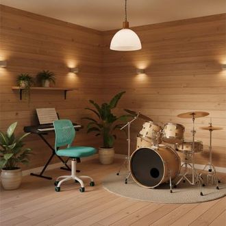 Furniture R Schlagzeug Hocker ergonomischer Drehstuhl ohne Armlehnen, höhenverstellbar, Netzrückenlehne, 38x40cm Sitz, Metallfuß mit Rollen, 130kg belastbar, Grün