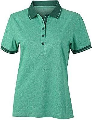 James & Nicholson Femme Polo mélange avec détails Tendance (L, Vert-mélange/Vert foncé)