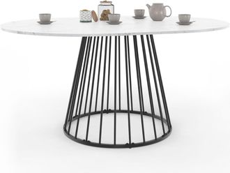 IDMarket Ausziehbarer runder Esstisch YUNA 4-8 Personen Tischplatte Marmoreffekt wei&szlig; Alaska und schwarz 110-150 cm