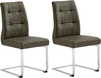 Byliving Schwingstuhl Marlen / 2er Set/XXL bis 150 kg/Schwinger Stoff braun Vintage Look/Gestell verchromt/K&uuml;chenst&uuml;hle/Esszimmerst&uuml;hle/Polsterstuhl/St&uuml;hle/B 4