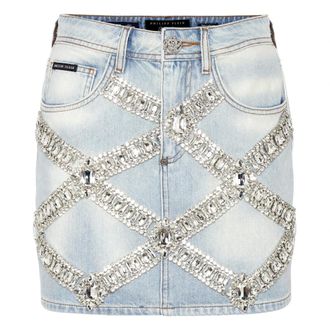 Philipp Plein Denim Minirock mit Broschen - - Skirts - Damen - Blau - S