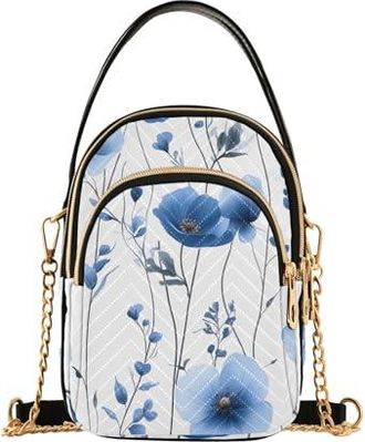 Mnsruu Sac à bandoulière pour femme avec bandoulière réglable Motif coquelicot Bleu