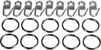 Liedeco Gardinenringe für Gardinenstangen mit Faltenlegehaken, ø 12/16 mm, 10 STK Edelstahl-Optik