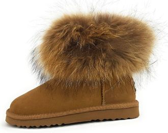 OOG Generation Damen Leder Schlupfstiefel Winter Boots Schneestiefel Outdoor rutschfest Winterschuhe Warm Gefüttert (0541Camel, Numeric_36)