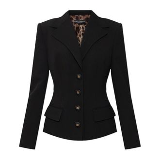 Dolce & Gabbana Femme, Vestes, Noir, Taille: 36 FR Blazer en laine &agrave; revers ouverts
