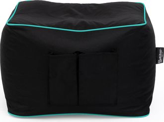 BuBiBag Sitzsack Hocker Rechteckig gef&uuml;llt 35x50x40 cm - Gaming Sitzw&uuml;rfel mit Seitentaschen - Robuster Fu&szlig;hocker Indoor & Outdoor - Schwarz mit farbigem Rand