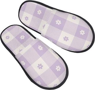 Generic Pantoufles Moelleuses Carreaux &Agrave; Fleurs Violettes Et &Agrave; Carreaux De Buffle Chausson Hiver Maison Slippers Pour Ext&eacute;rieur Int&eacute;rieur Chambre M