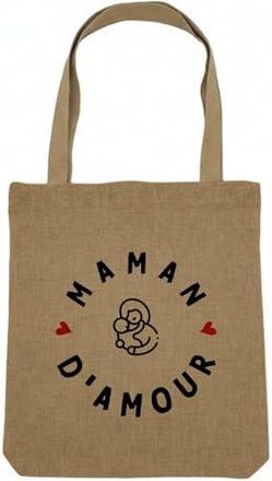 Fabulous Sac Shopping Tote Bag Aspect Lin - Maman dAmour M&egrave;re Enfant Fils Fille - Sac de Courses Toile Epaisse 360g Beige Naturel Cabas Port&eacute; Epaule Solide Imp