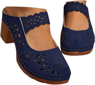 Generic Sandales &agrave; talon &eacute;pais &agrave; bout ferm&eacute; pour femme 2026, mules &agrave; enfiler &agrave; talons blocs respirantes et ajour&eacute;es avec soutien de la vo&ucirc;te plantaire, confor