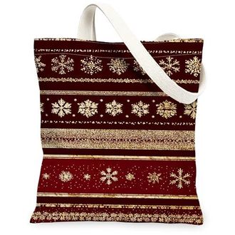 Generic Sacs fourre-tout &eacute;l&eacute;gants en toile bordeaux, motif flocon de neige, sacs d&eacute;picerie r&eacute;utilisables, l&eacute;gers et lavables en toile, bordeaux, 13x15 Inch