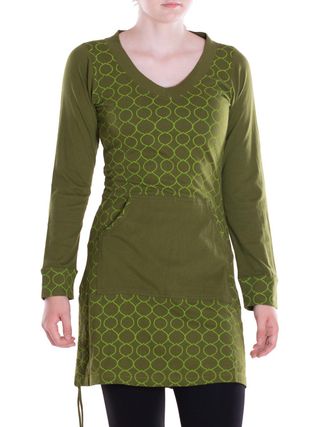 vishes Alternative Bekleidung - Leichtes Langarmshirt-Kleid Kurze Damen Kleider Langarm Tunika Olive XL