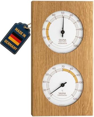 TFA Dostmann Analoges Sauna-Thermo-Hygrometer, mit Eichenrahmen, Temperatur, Luftfeuchtigkeit, hitzebest&auml;ndig,L 130 x B 40 x H 242 mm