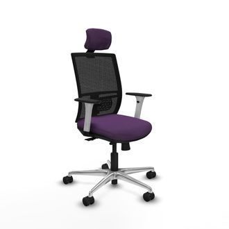 Piqueras y Crespo Computerstuhl Yunquera mit wei&szlig;en und schwarzen Armlehnen, h&ouml;henverstellbare Lendenwirbelst&uuml;tze und h&ouml;henverstellbares Kopfteil, Schwarz/Violett