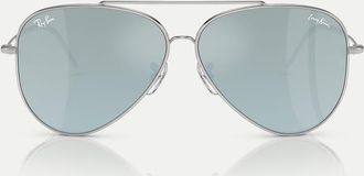 Ray-Ban Lenny Kravitz x Aviator - Piloten-Sonnenbrille in Silber mit verspiegelten Gl&auml;sern in Silber