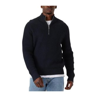 Selected Slhtom LS Knit Structure Half Zip - - Knitwear - Herren - Blau - XL