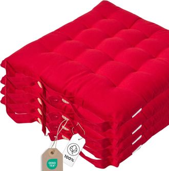 Homescapes 4er Set Stuhlkissen 40x40 cm rot - Sitzkissen Outdoor/Indoor mit Baumwollbezug, Sitzpolster waschbar und Oeko-TEX-Zertifiziert für Esszimmer-, Küchen-