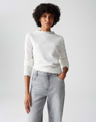 OPUS Longsleeve SIRKEN Slim strukturiert mit Kurbelkanten schmale Passform, weicher Griff, elastischer Stoff