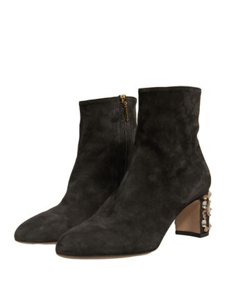 Dolce & Gabbana Womens Black Embellished Heel Ankle Boots Shoes Calf Leather