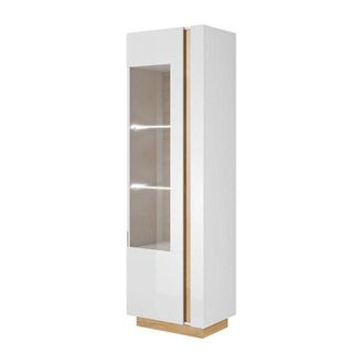 Vente-Unique Vente-unique - Vitrine murari - 1 porte - Avec LEDs - Blanc brillant et chêne