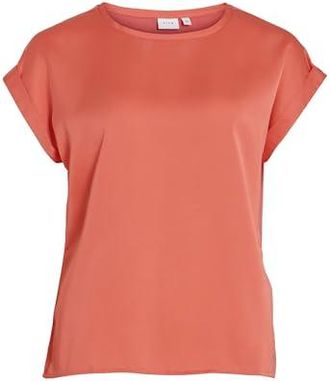 Vila Vila Viellette S/S Satin Top-Noos T-Shirt, Rose Corail, 40 Femmes