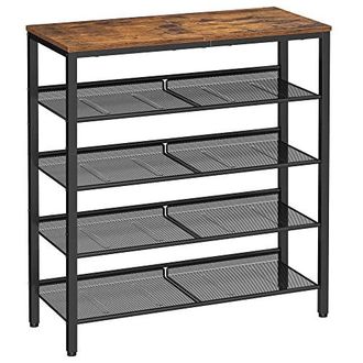 Vasagle Schuhregal, Schuhablage, 5 Ebenen, große Oberfläche, verstellbare Gitterablagen, platzsparend für Eingangsbereich Flur, Metall, Industrie-Stil, vintag