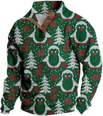 Generic Pull de Noël pour homme Fair Isle - Pull de Noël décoratif à manches longues - Doublure en polaire - Pull dhiver chaud pour homme - Polo de Noël 2025,