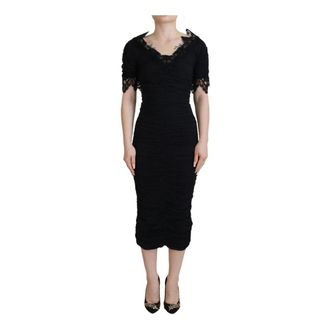 Dolce & Gabbana Schwarzes Seiden Sheath Midi Kleid - - Dresses - Damen - Schwarzk - 2XS