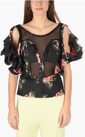 Maison Margiela MM0 floral-printed illusion neckline crop top Größe 40
