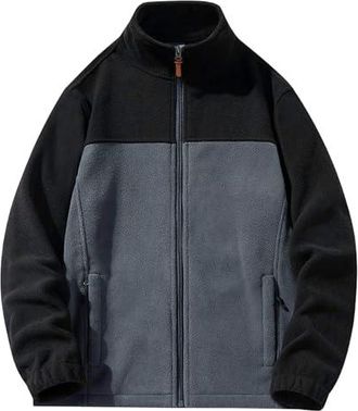 Generic Veste polaire douce zipp&eacute;e pour homme avec poches, manteau dhiver l&eacute;ger et chaud, sweat-shirt d&eacute;contract&eacute;, v&ecirc;tements de travail dext&eacute;rieur, noir et gr