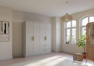 Rauch Orange home24 Drehtürenschrank Skandi mit Schubladen 180cm Grau/Seidengrau ohne Spiegeltür/-en