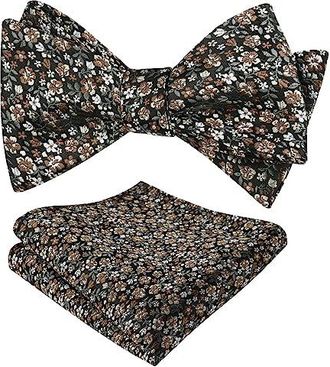 Alizeal Ensemble noeud papillon et carré de poche pour homme Motif floral coloré, Marron, blanc, gris, taille unique