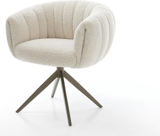 DELIFE Drehstuhl Jada-Flex Teddystoff Beige Kreuzgestell breit Effektfinish Titan 360&deg; drehbar Wippfunktion Taschenfederkern, Esszimmerst&uuml;hle