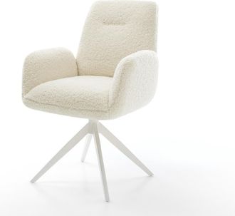 DELIFE Drehstuhl Zoa-Flex Teddystoff Beige Kreuzgestell breit Wei&szlig; 360&deg; drehbar Wippfunktion Taschenfederkern, Esszimmerst&uuml;hle