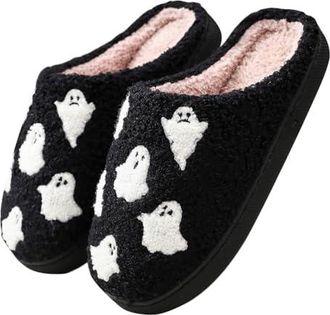 Minetom Chaussons Hommes Femmes Halloween Pantoufles Peluche Maison Mémoire Mousse Bois Automne Hiver Intérieur/Extérieur C Style 03 43/44 EU