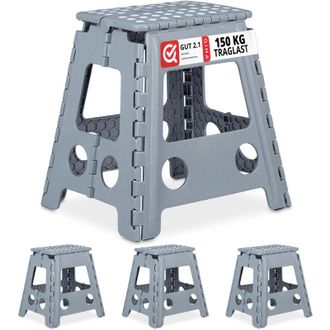 Relaxdays Relaxdays Klapphocker faltbar, 4er Set, Camping Hocker, gro&szlig;er Badhocker, bis 150 kg, Kunststoff, HBT: 39x39x32 cm, grau