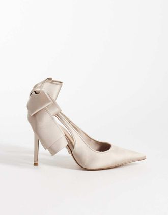 Steve Madden Satin-Pumps in Taupe mit Schleifendetail am Fersenriemen-Neutral