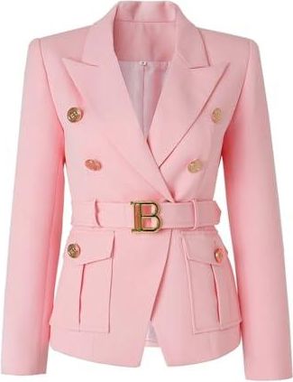 Generic Blazer de travail pour femme avec poches de qualité OL et ceinture Rose layette, Pnnrk, M