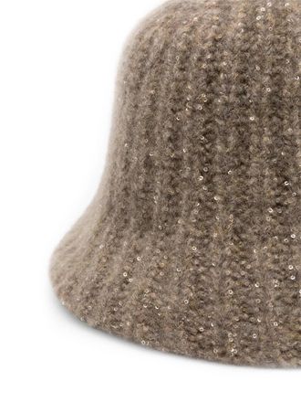 Brunello Cucinelli Sequin-Embellished Knit Bucket Hat - Brown