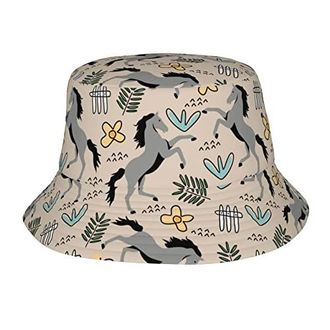 Generic Personnalisé Chapeau de Plage Motif de Cheval et de Fleur de Dessin animé Pecheur Chapeaux Pliable Été Bouchon De Seau pour Femmes Été Voyage